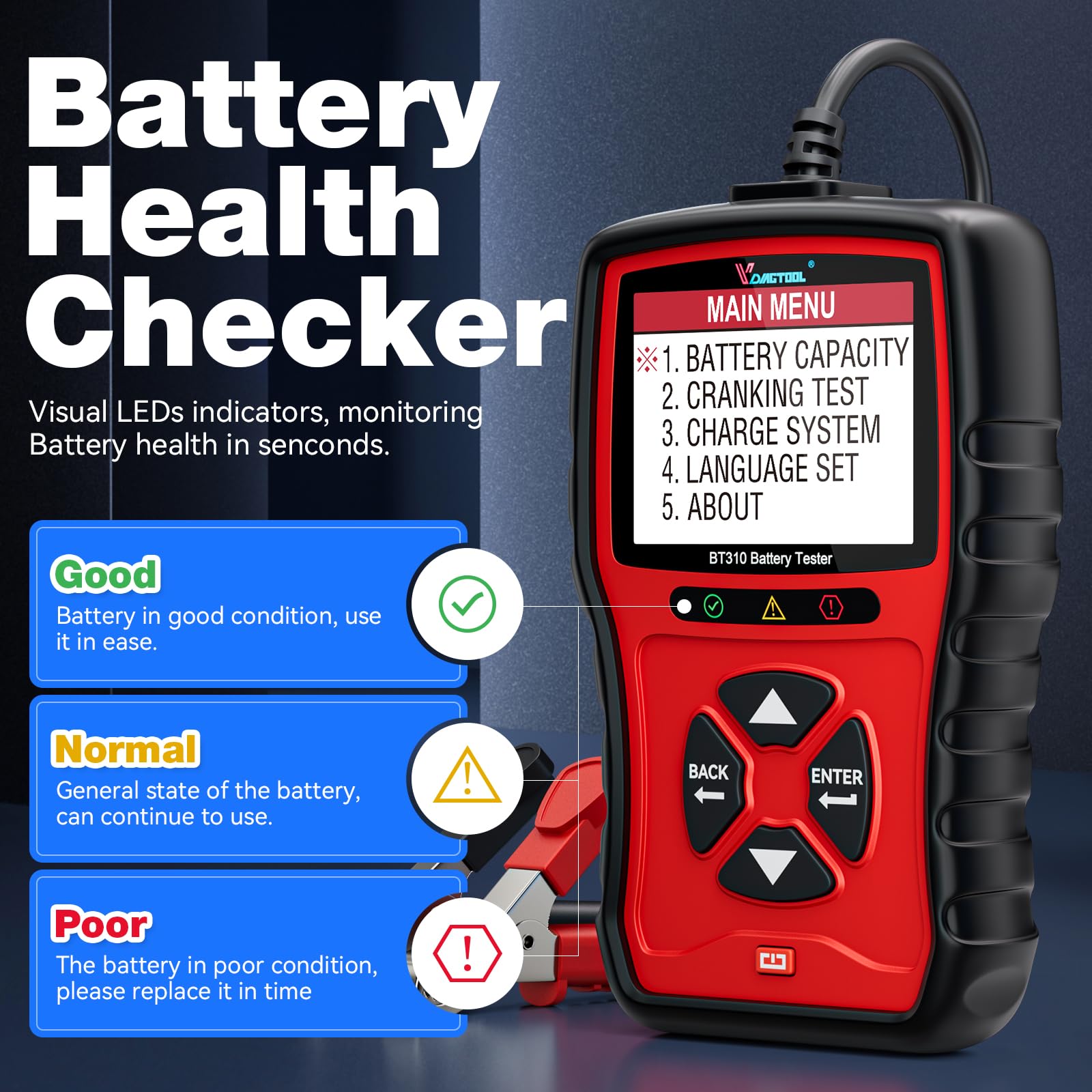 Mua VDIAGTOOL BT310 Car Battery Tester 12V 24V, 100-2000 CCA Automotive ...