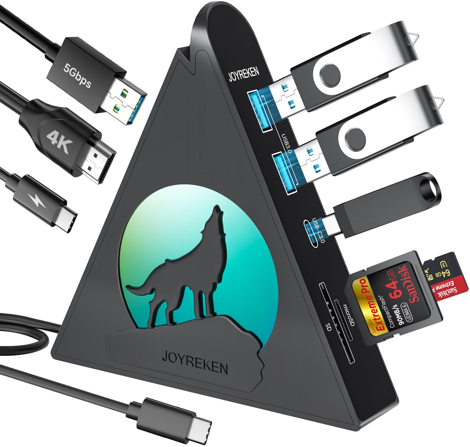JoyReken Vertical USB C Adapter Hub, 8-in-1 USBC HDMI Hub with 4K, 100W ...