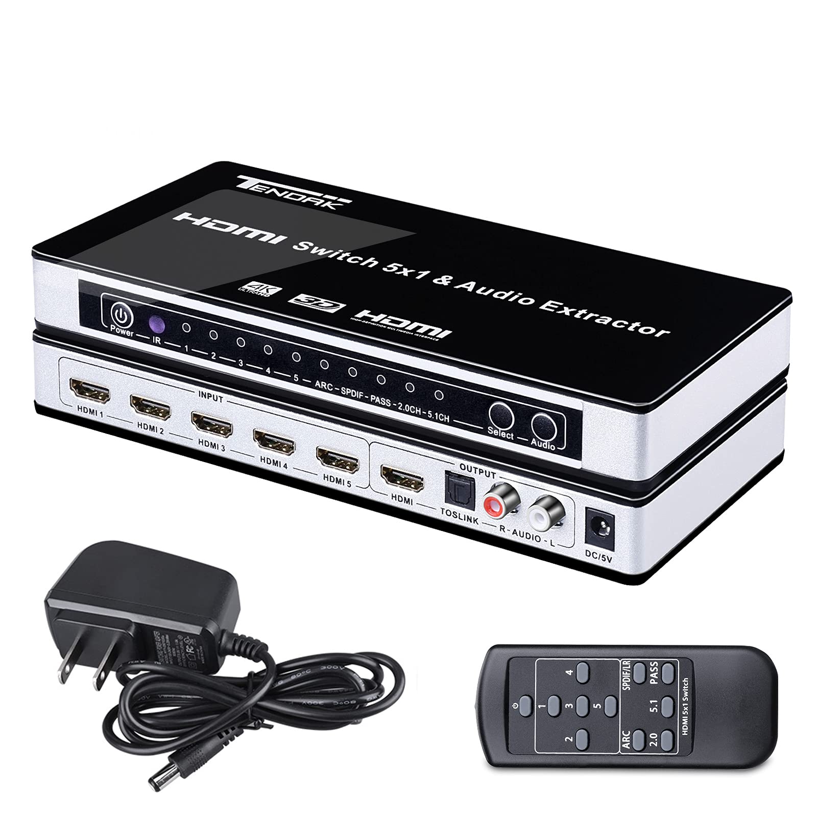 Tendak HDMI Switch with Audio Extractor, 4K 5 Ports HDMI Switcher Box ...