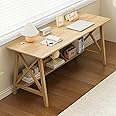 Amazon.com: NELYE Extra Long Desk with Bookshelf - Solid Wood Home ...