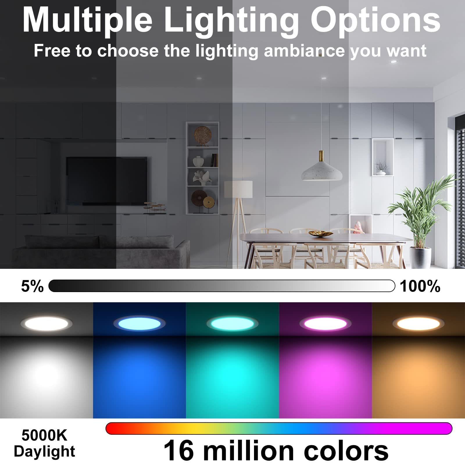 Mua Smart Recessed Lighting 6 Inch RGBCW Color Changing 16W LED ...