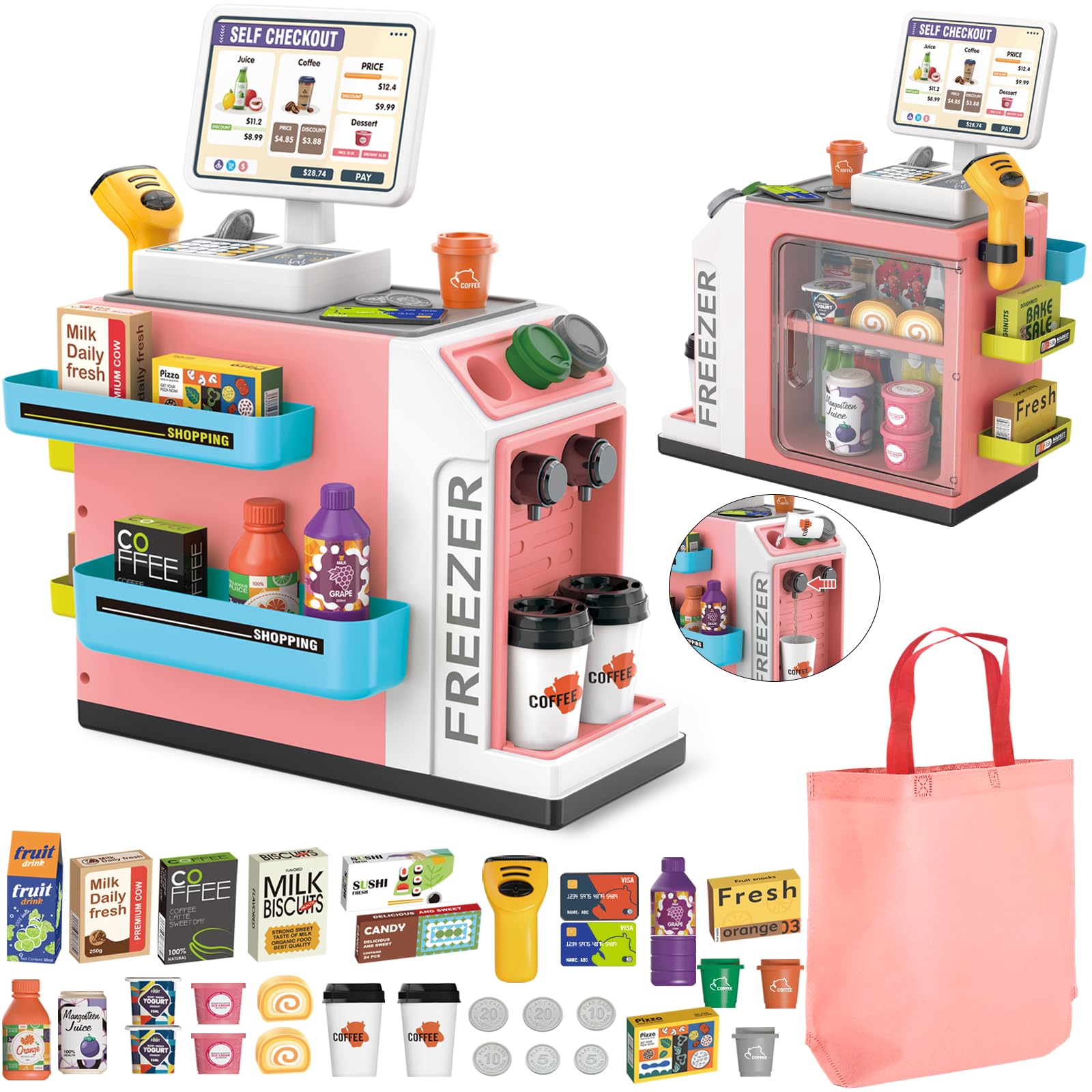 WASAiKA Kids Cash Register Playset: Pretend Play Store with Scanner and ...