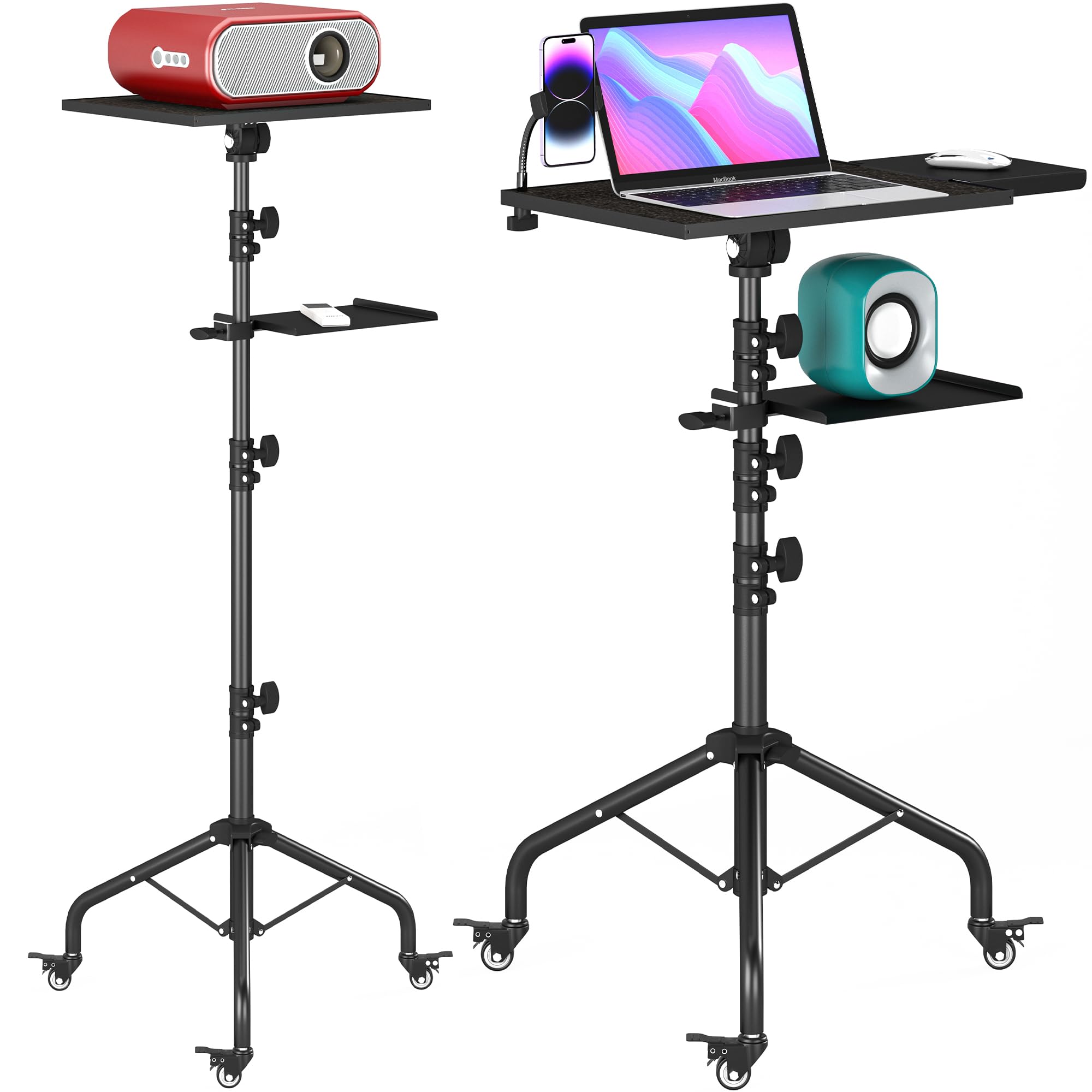 DECOSIS Projector Stand on Wheels with 2 Shelves, Laptop Tripod Stand ...