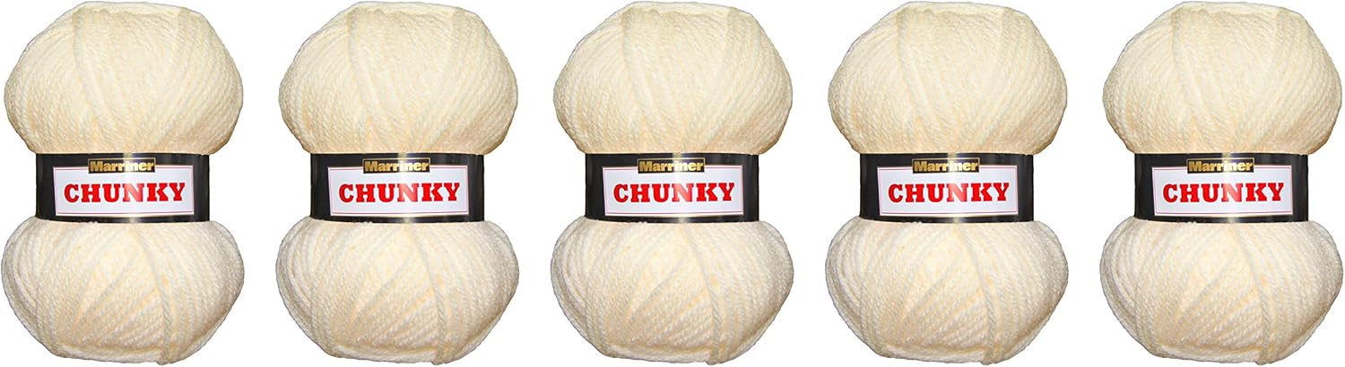 Marriner Chunky 100g | 100% Acrylic Knitting Yarn/Wool (Cream, 5 Ball ...