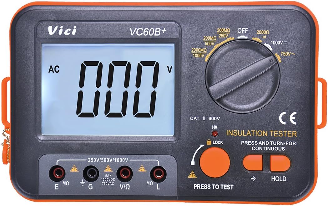 VC60B+ Digital Insulation Resistance Tester DCV ACV Meter Megohmmeter ...