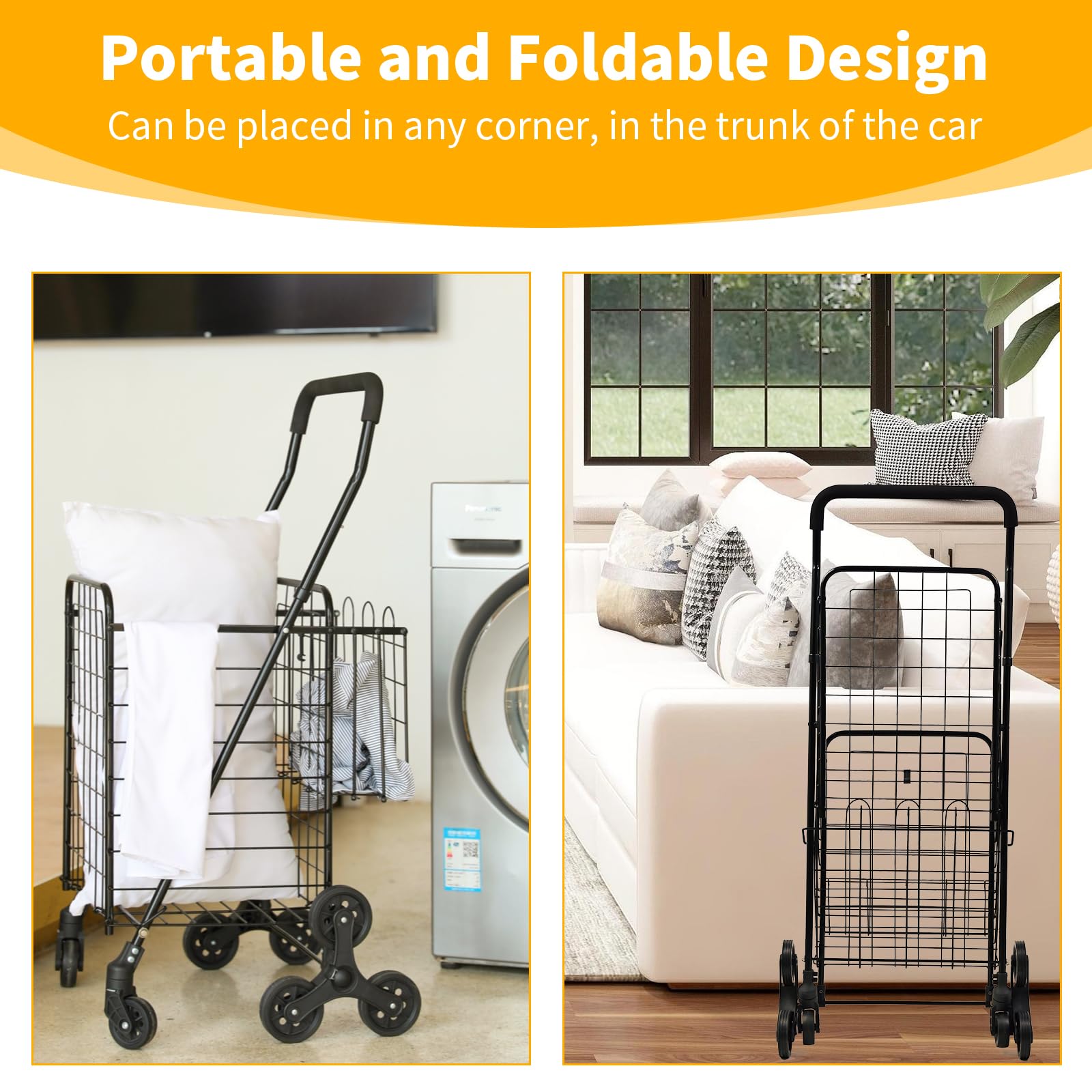 Mua Grocery Shopping Cart with 360° Rolling Swivel Wheels Stair Climber ...