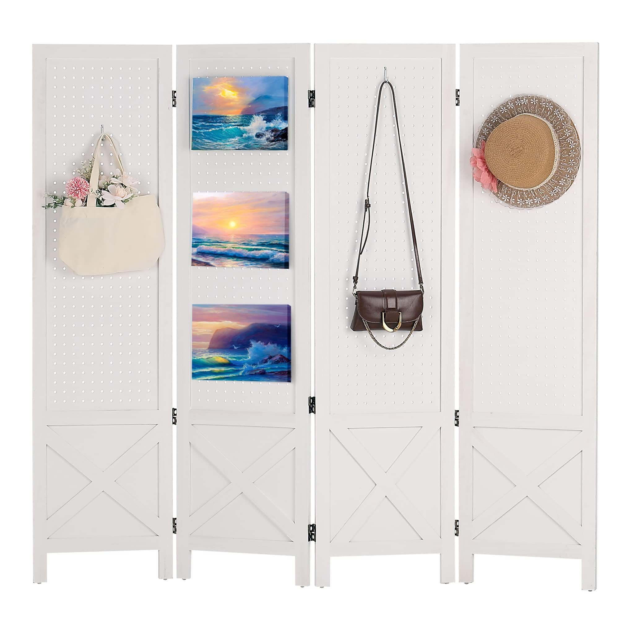 Wnutrees 4 Panel Pegboard Display, 5 Ft Wood Folding Privacy Screens ...