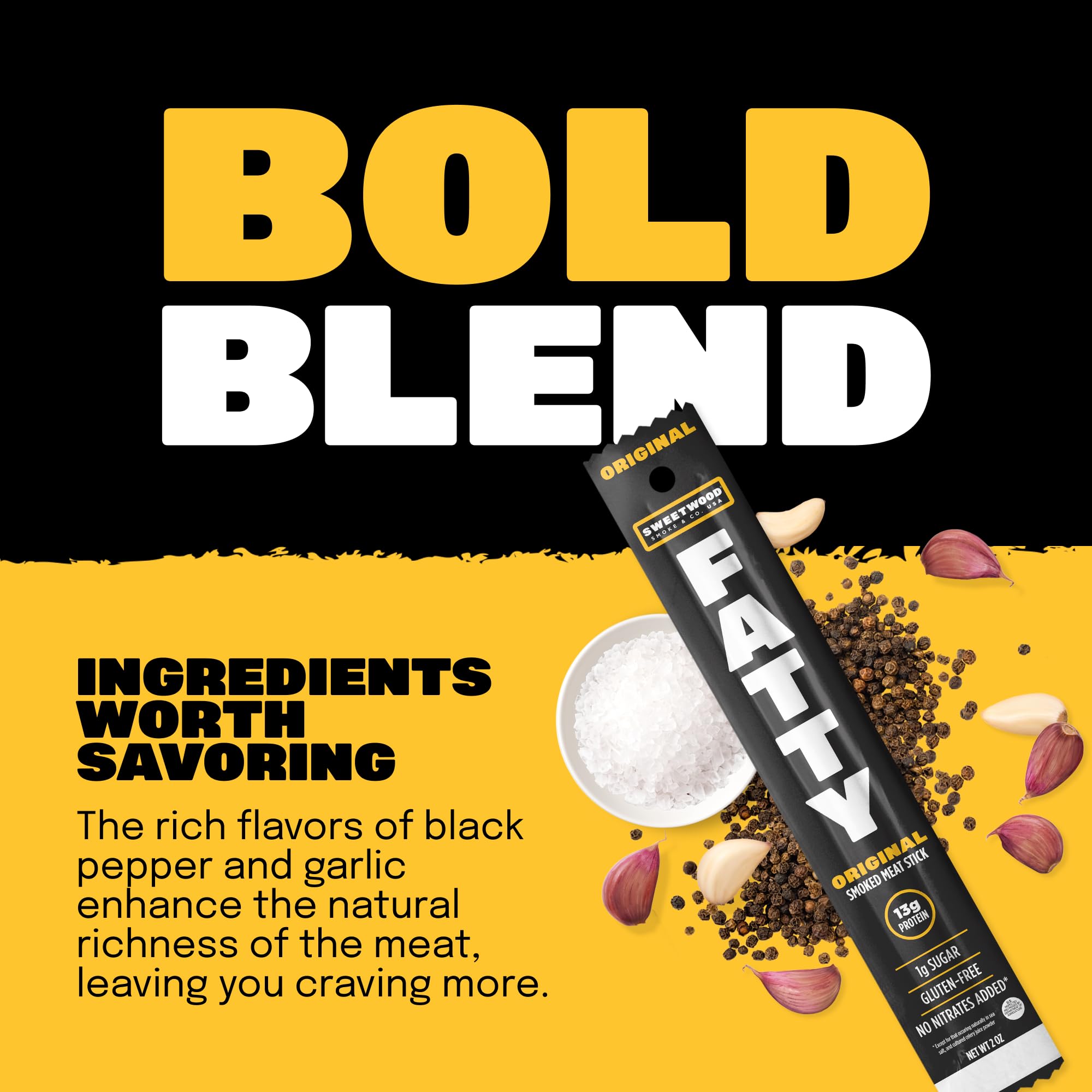 FATTY Grass-Fed Beef Smoked Meat Sticks, Original Flavor, 13g Protein ...