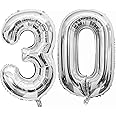 Amazon.com: Silver 30 Number Balloons, 40 Inch Giant Number 30 Balloons ...