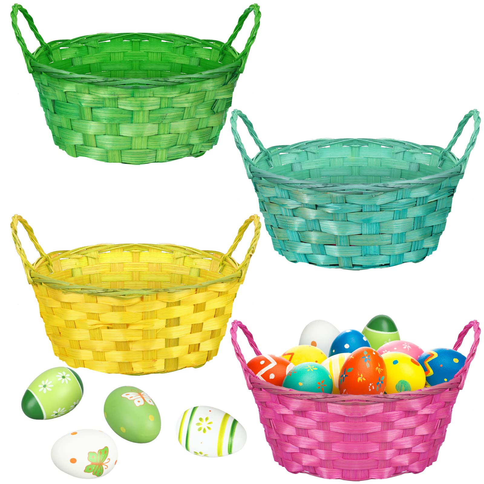 4 Pcs Woven Bamboo Easter Basket with 2 Handles, Easter Baskets Empty ...