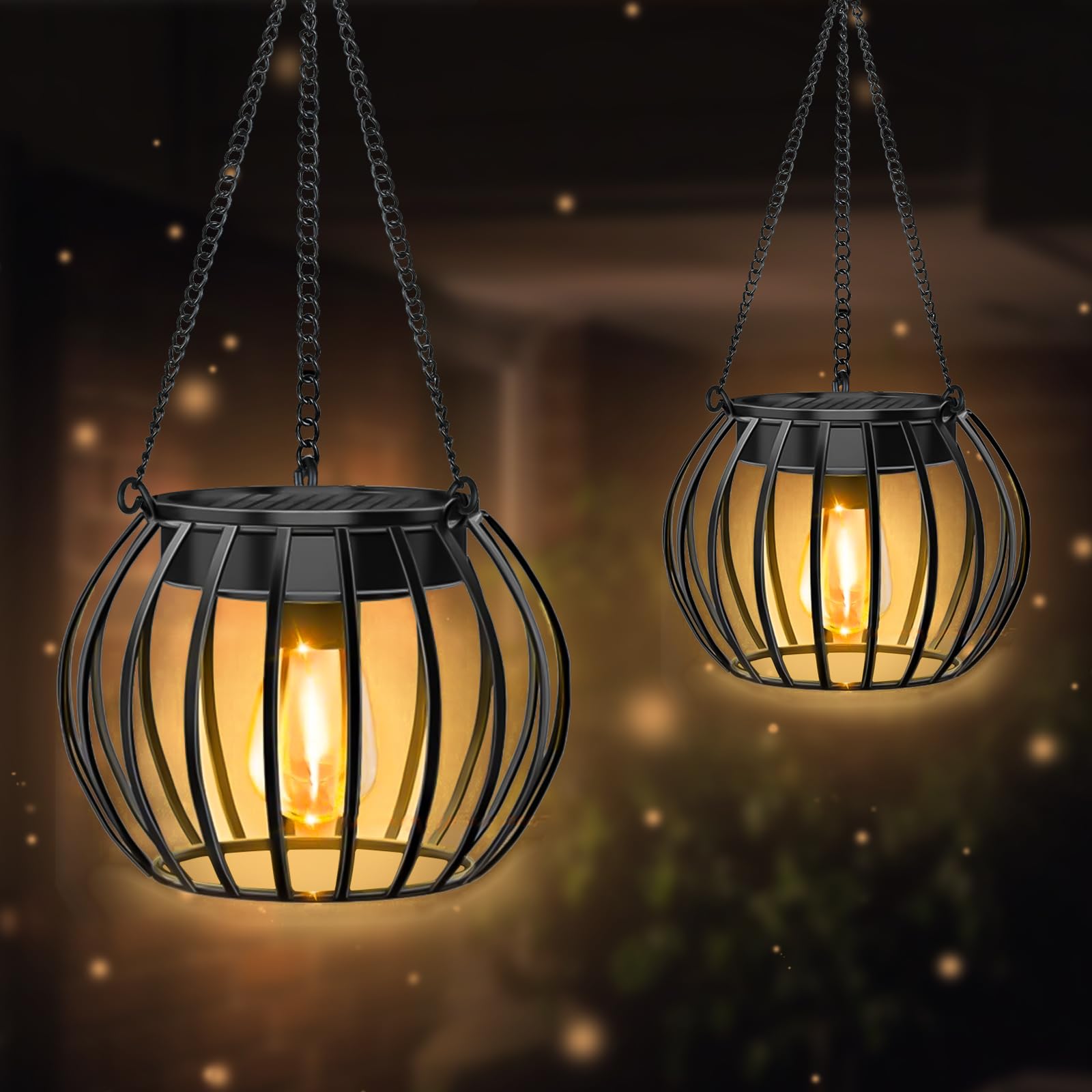 Solar Lanterns Outdoor Waterproof Lights - 2 Pack Hanging Metal Solar ...
