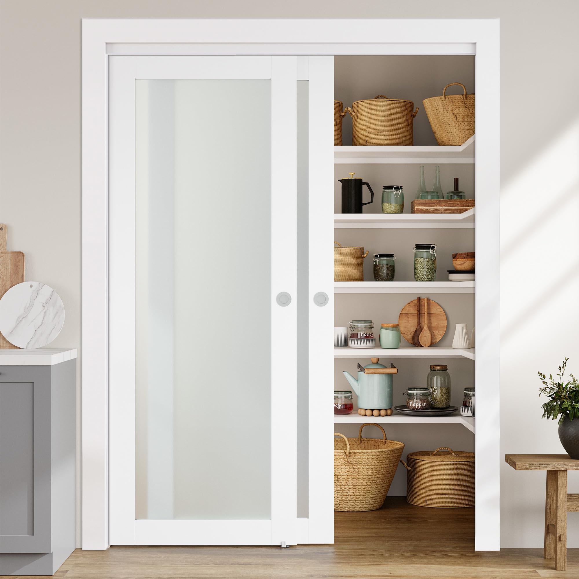 SMARTSTANDARD Closet Sliding Door, 60"(Double 31") x 80", 1-Lite ...