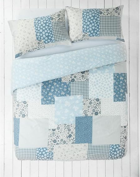 Home Blue Patchwork Bedding Set - Double: Amazon.co.uk: Kitchen & Home
