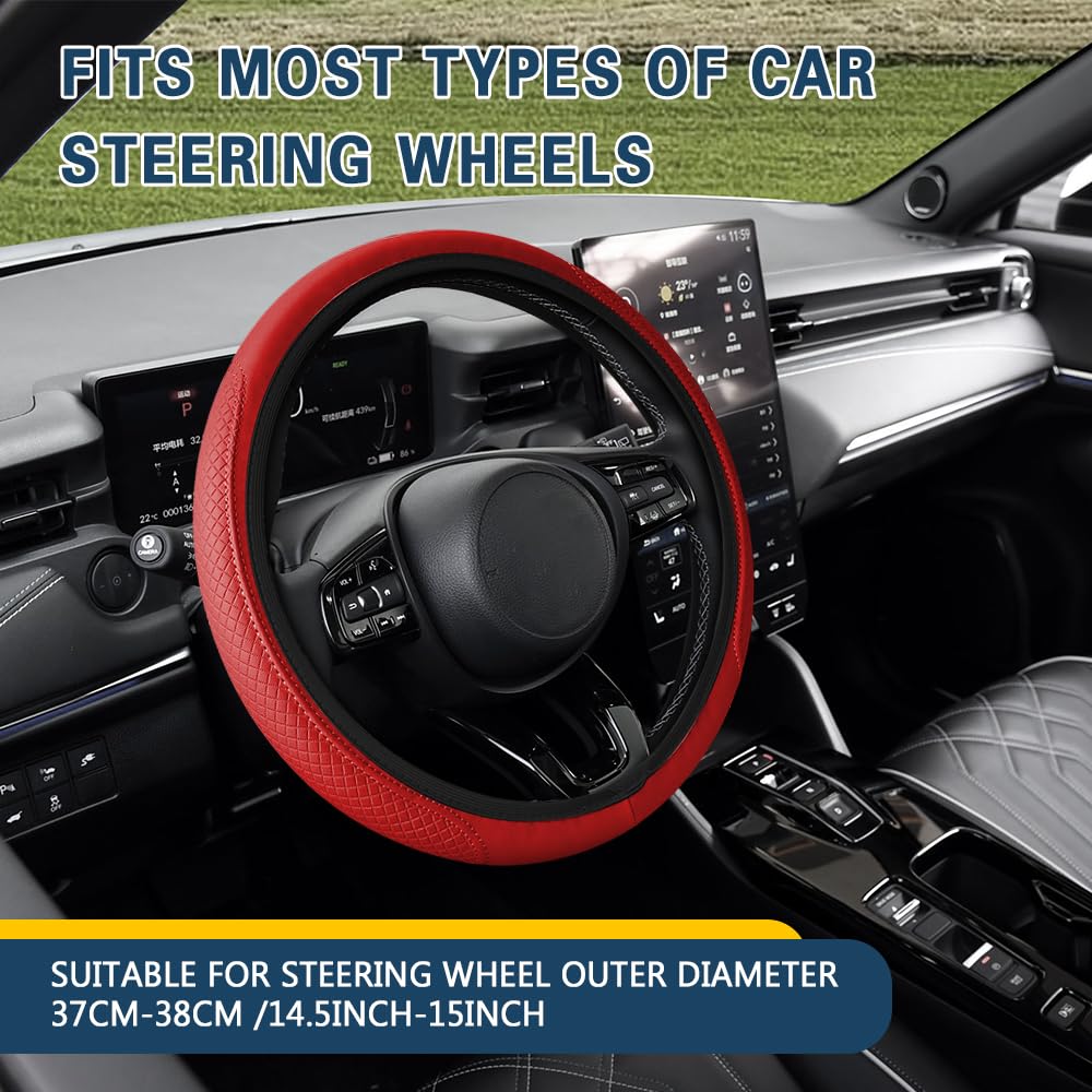 Zufoty Car Steering Wheel Cover, Leather Car Steering Wheel Cover, Anti ...