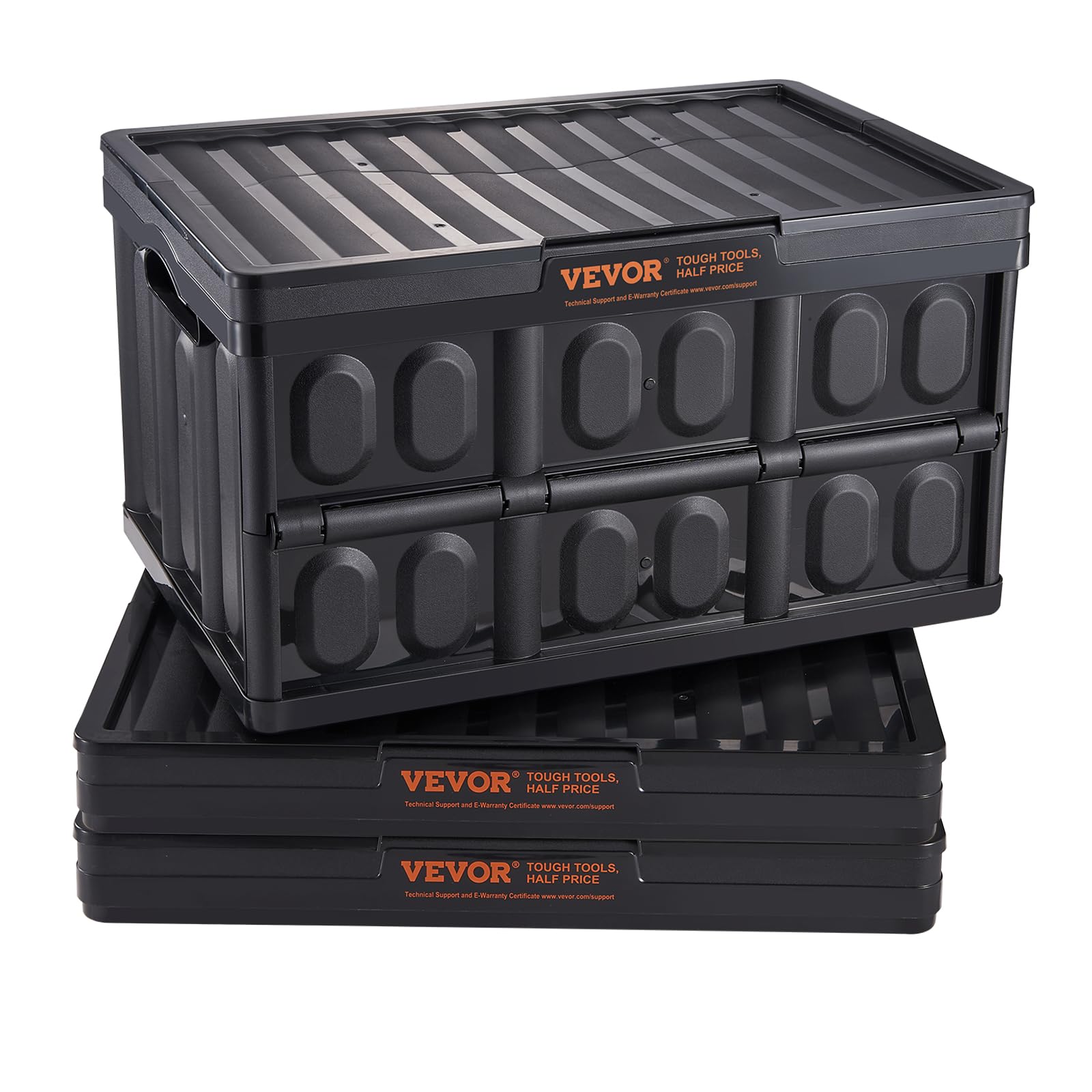 VEVOR 45L Collapsible Storage Bins with Lids 3 Packs, Stackable Utility ...