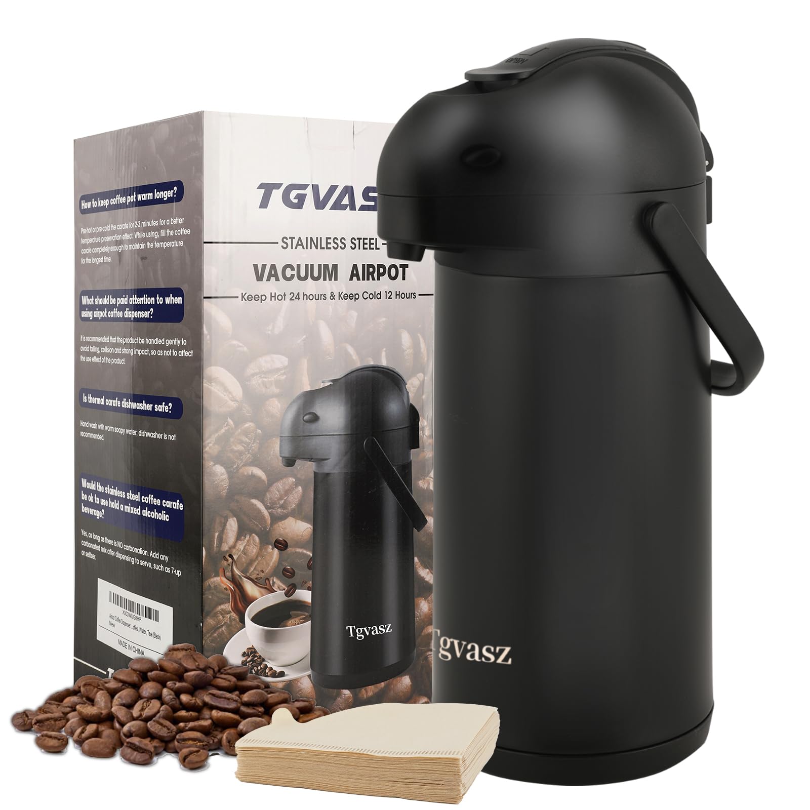 Coffee Carafe Dispenser with Pump Hot Drink Dispenser, Insulated Thermal Coffee Carafe for ...