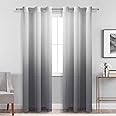 Amazon.com: DWCN Faux Linen Grey Ombre Sheer Curtains - Gradient Semi Voile Grommet Top Window ...