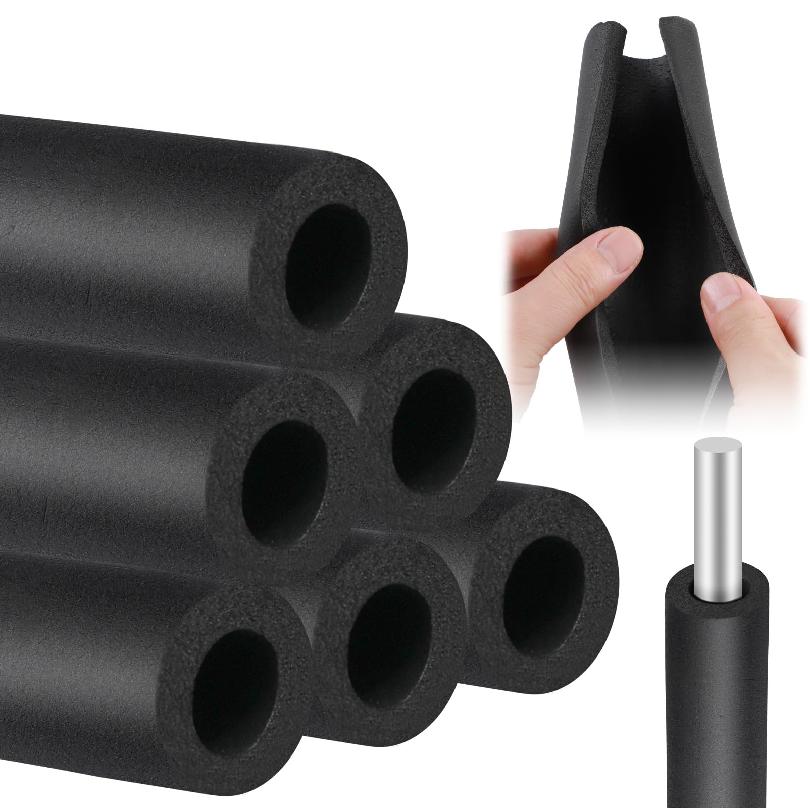 6 Pcs Insulation Foam Tube Black Pipe Wrap Freeze Protection Heat ...