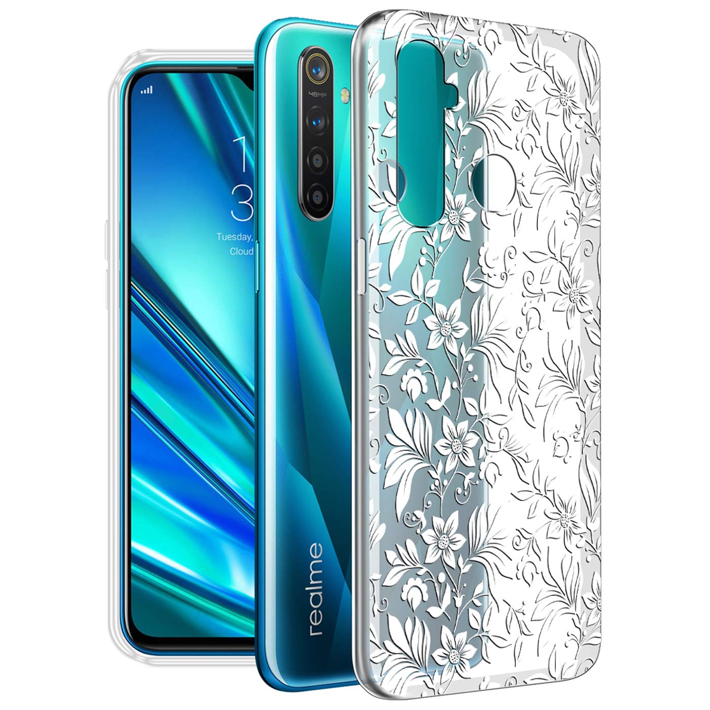 Fashionury ''White Floral'' Transparent Designer Printed Soft Back ...