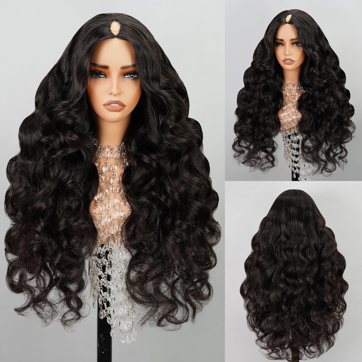 MEGALOOK V Part Wig Human Hair Body Wave Wig Upgrade U Part Wigs for ...