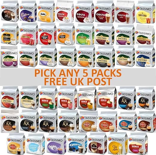 Tassimo Coffee, Tea, Chocolate Pods. Pick Any 5 Packs from 47 Blends ...