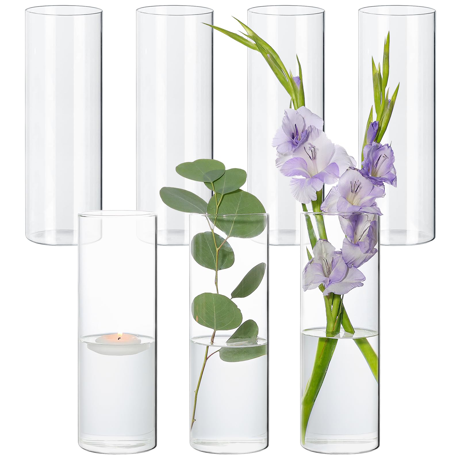SUPMIND 7Pcs Glass Cylinder Vase for Centerpieces 10 Inch Tall Clear ...