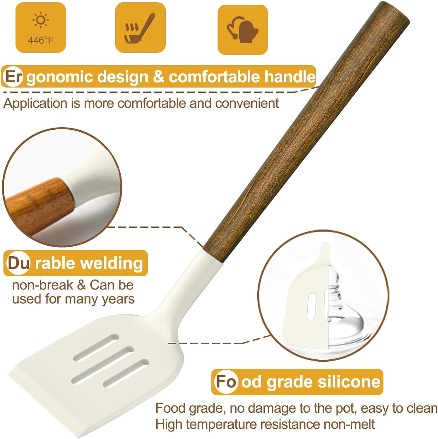 Mua Non-Stick Silicone Kitchen Utensils Set with Natural Acacia Hard ...