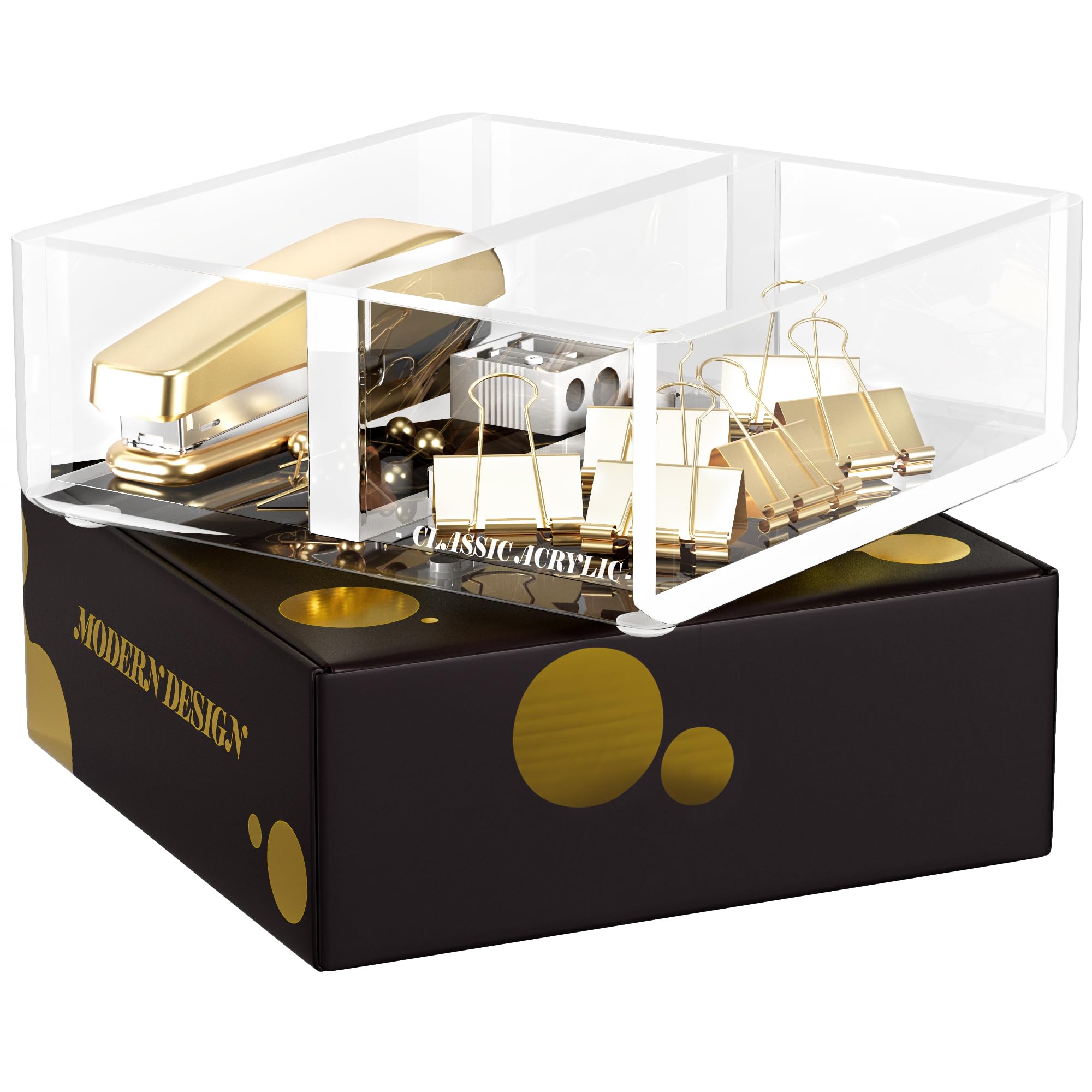 CLASSIC ACRYLIC Paper Clip Holder w/Adjustable Compartment includes ...