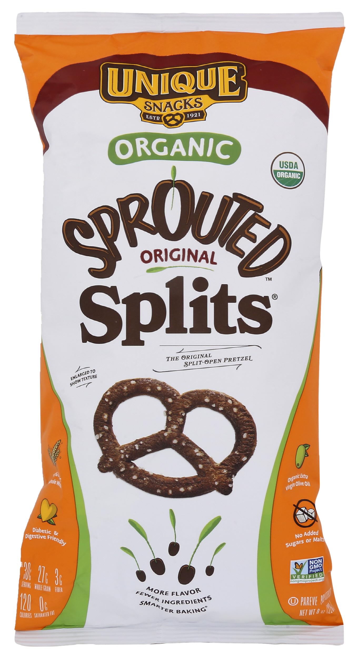 Unique Pretzels Unique Sprouted Whole Grain Splits Pretzels, 8 oz for ...