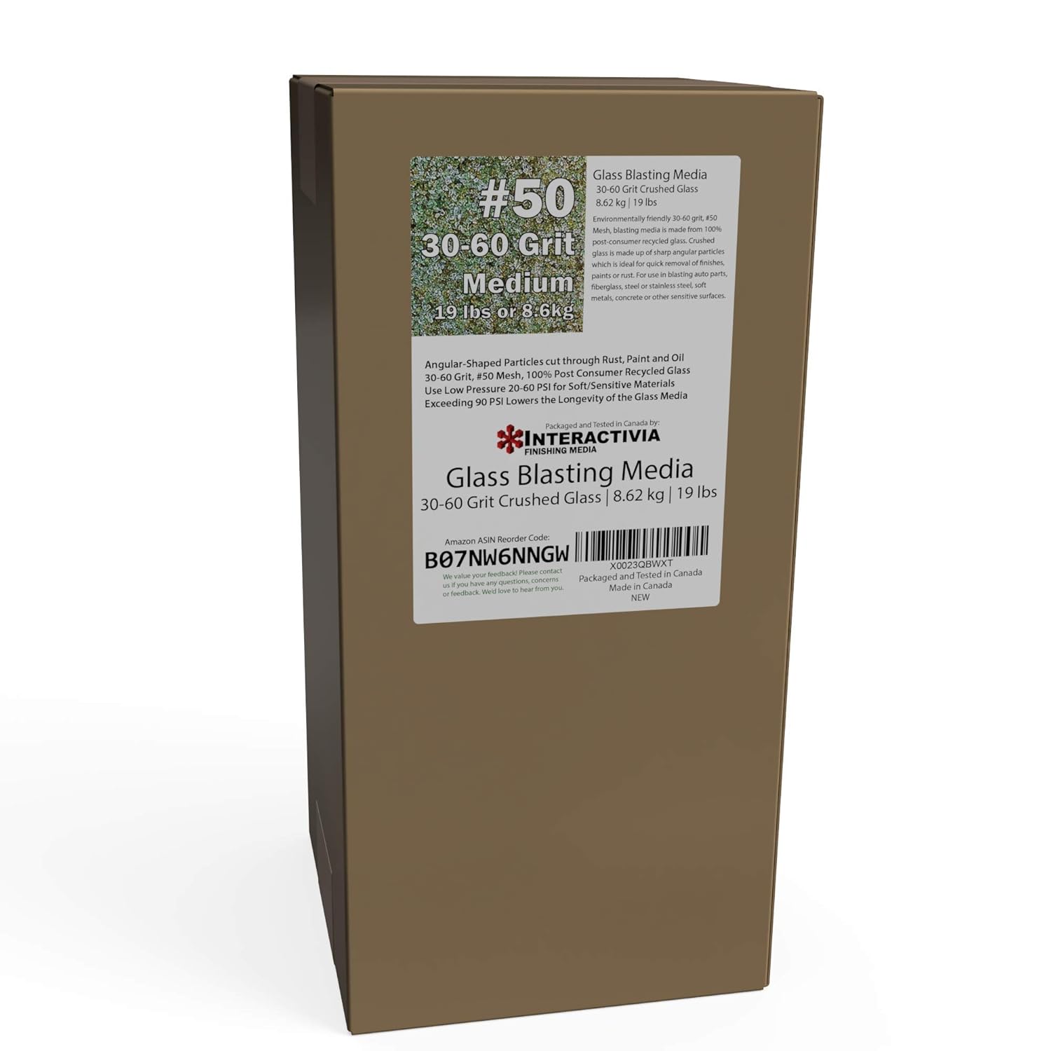 30-60 Grit (#50) Crushed Glass Abrasive - 19 lb or 8.6 kg - Blasting ...