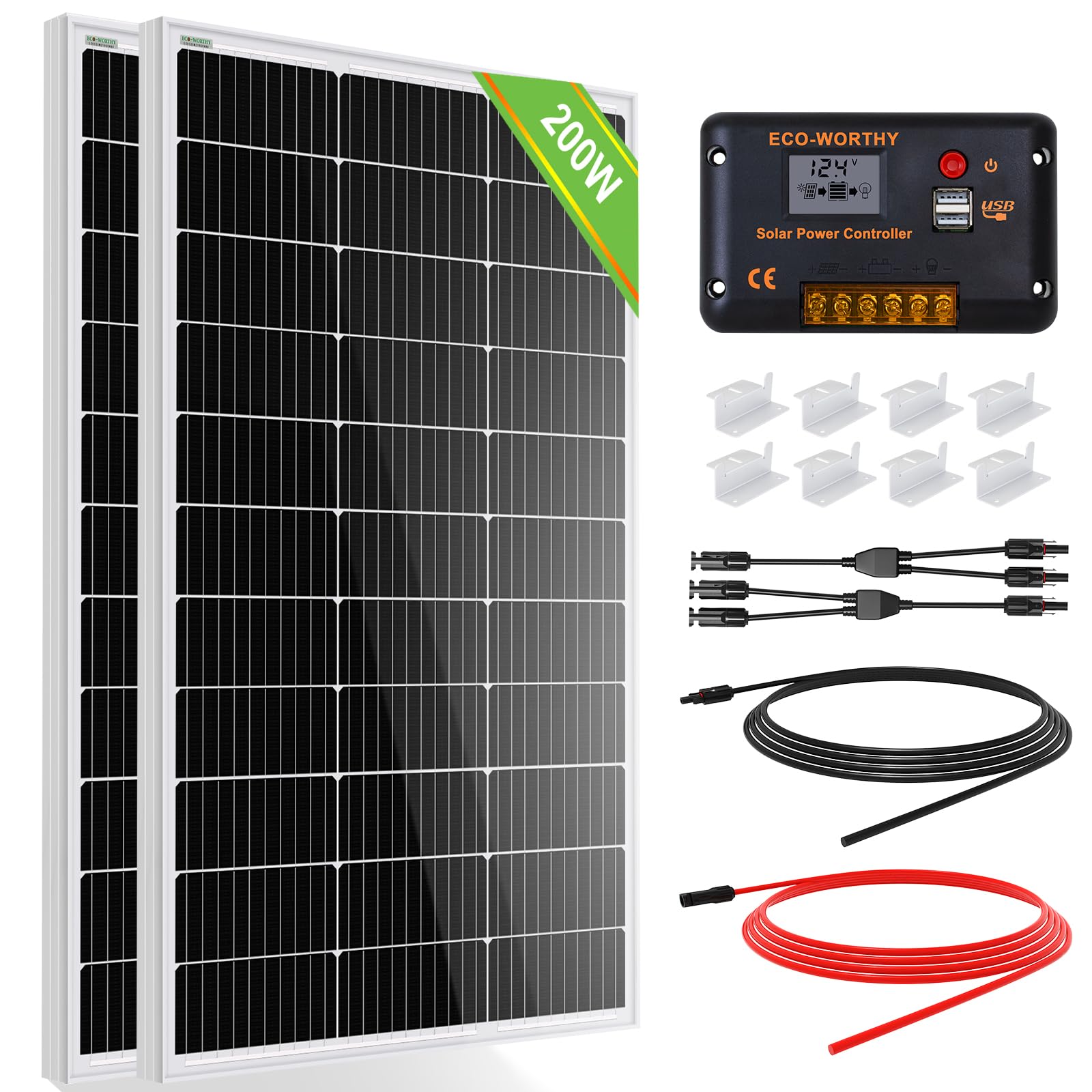 ECO-WORTHY 200 Watts 12 Volt/24 Volt Solar Panel Kit with High ...