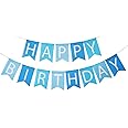 Amazon.com: Blue Happy Birthday Party Banner Decorations, Prestrung ...
