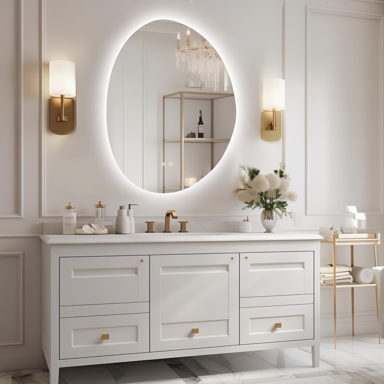 Niccy LED Irregular Wall Mirror, 30"x40" Irregular LED Mirror with Anti ...