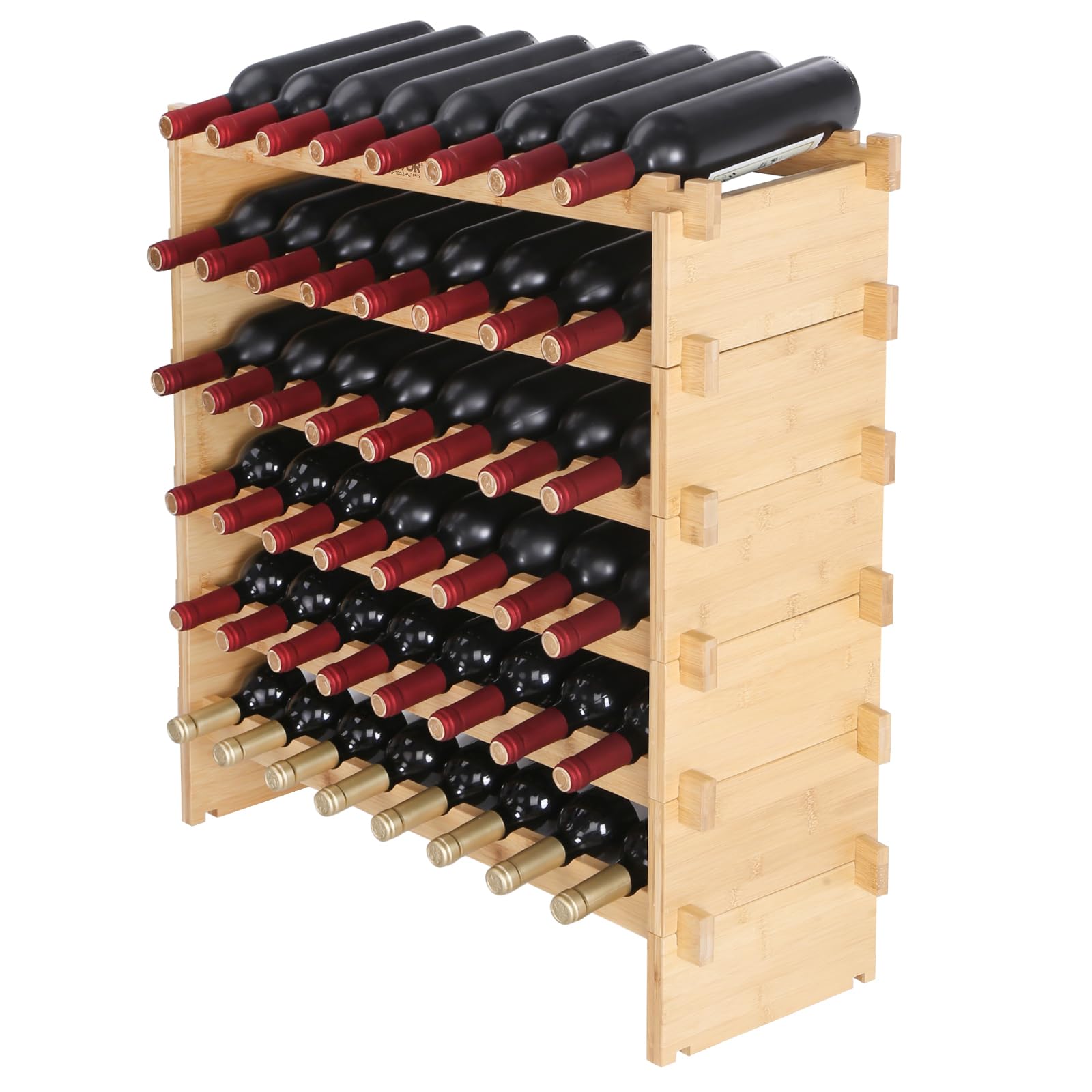 VEVOR 48 Bottle Stackable Modular Wine Rack, 6-Tier Solid Bamboo Wood ...