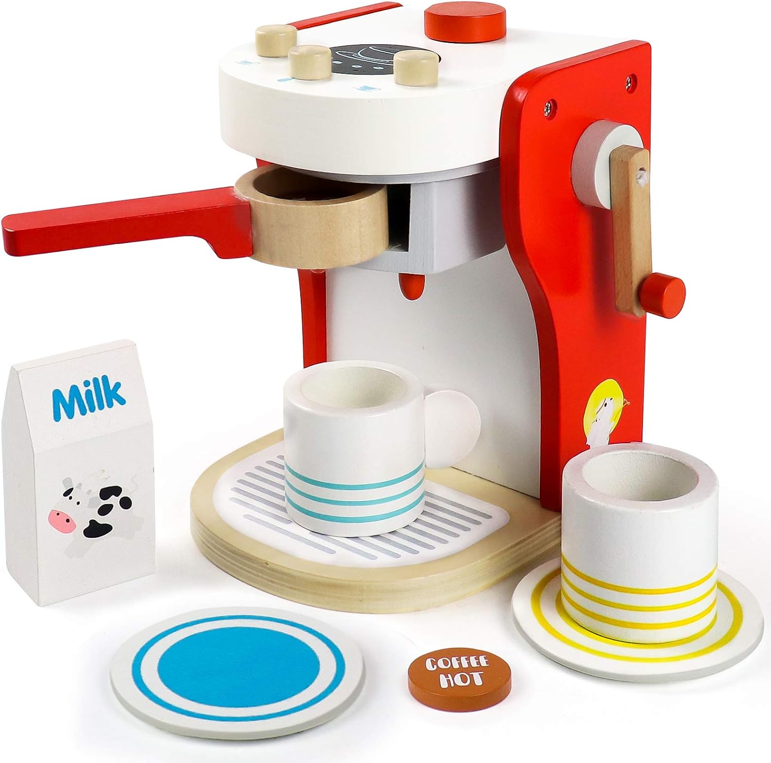 Toy Coffee Machine Wooden Toys- Cafe Role Play Coffee Maker Pretend Toy ...
