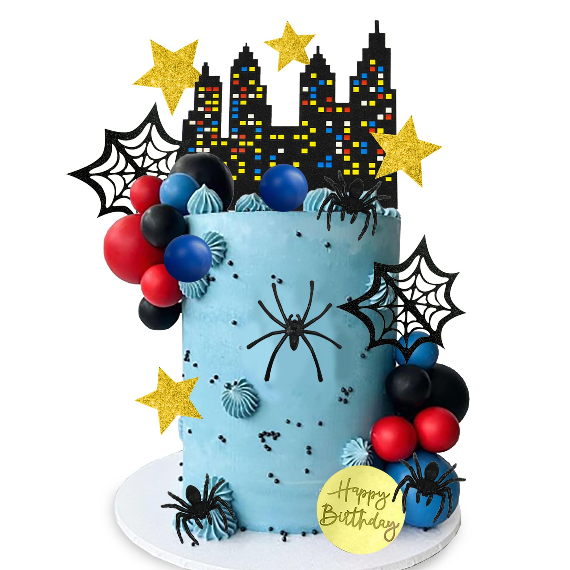 DRWATE Spider Cake Topper with Black Red and Blue Balls Spiders Webs ...