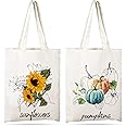 Amazon.com: Whaline 2 Pack Fall Canvas Tote Bags Sunflower Tote Bag ...