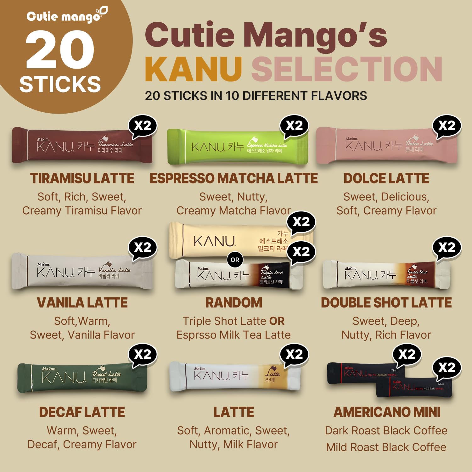 Mua CUTIE MANGO Maxim KANU Premium Korean Instant Coffee Sampler Latte ...