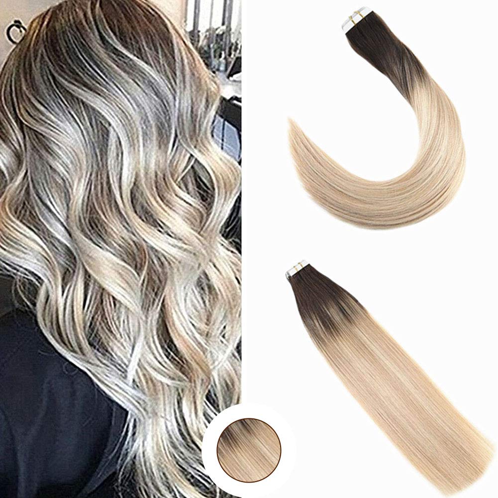Amazon.com : Ugeat 14inch Tape in Ombre Hair Extensions Black Color 1B ...