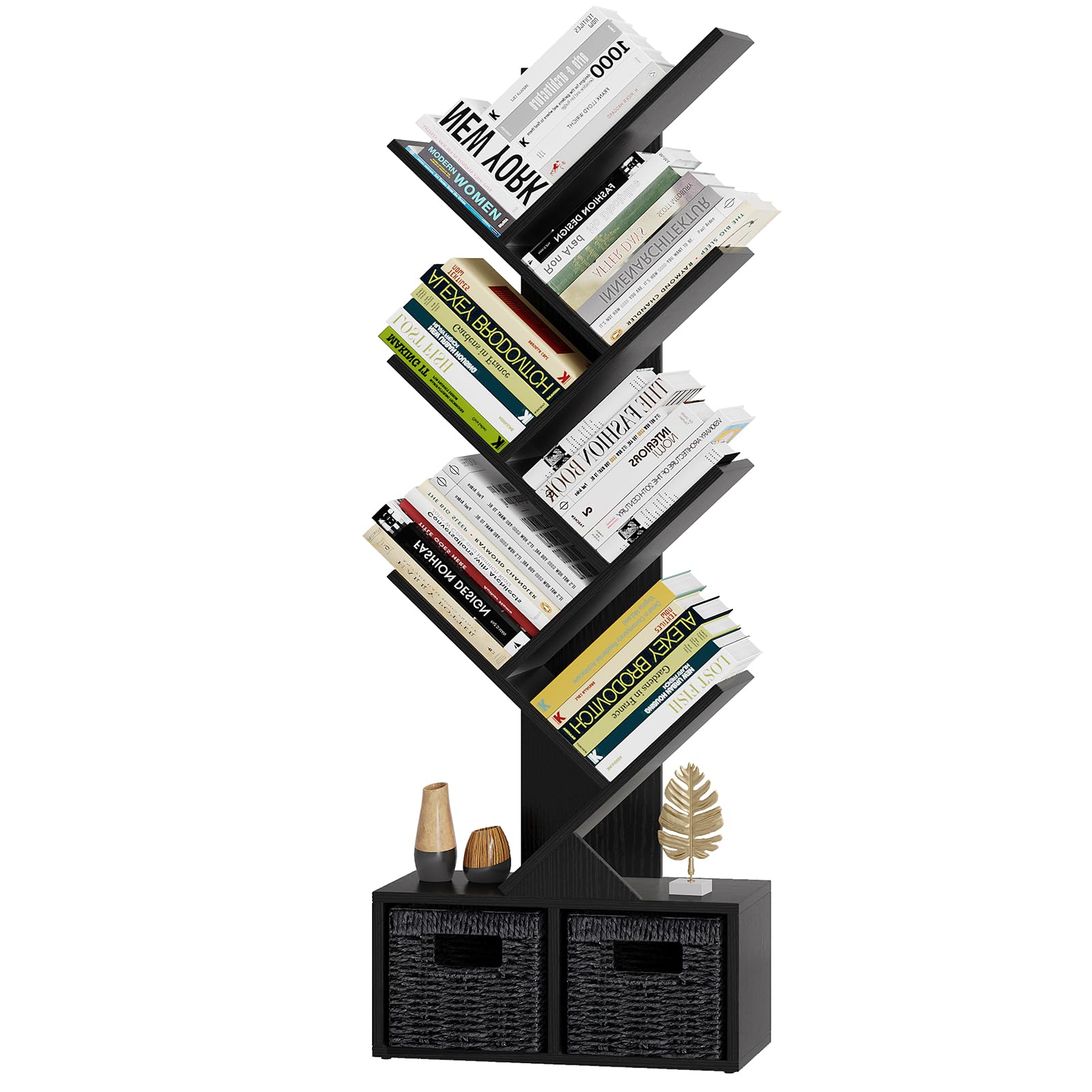 Vagusicc Tree Bookshelf, 6 Tier Bookshelf with Storage, Tall Narrow ...