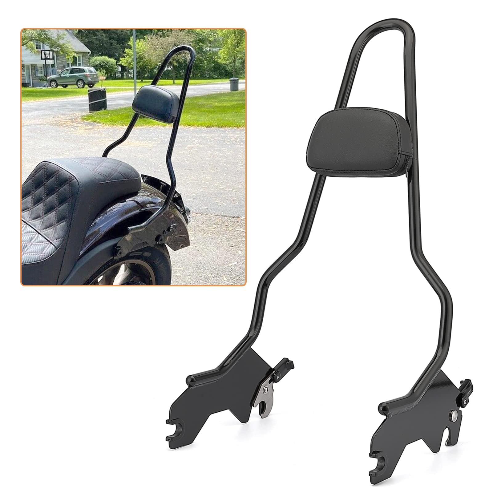 Mofun Gloss Black Tall Detach Passenger Backrest Sissy Bar w/Pad ...