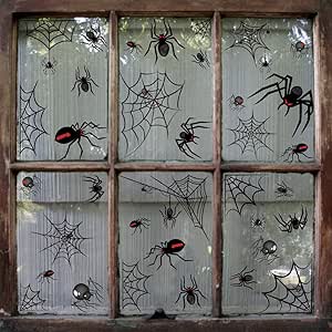 Amazon.com: 68pcs Halloween Spiders and Webs Vinyl Window Clings ...