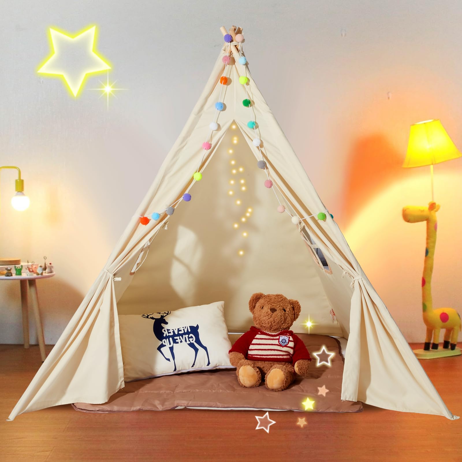 VEVOR Teepee Tent for Kids Indoor - Tent for Kids with Damp-Proof Mat ...