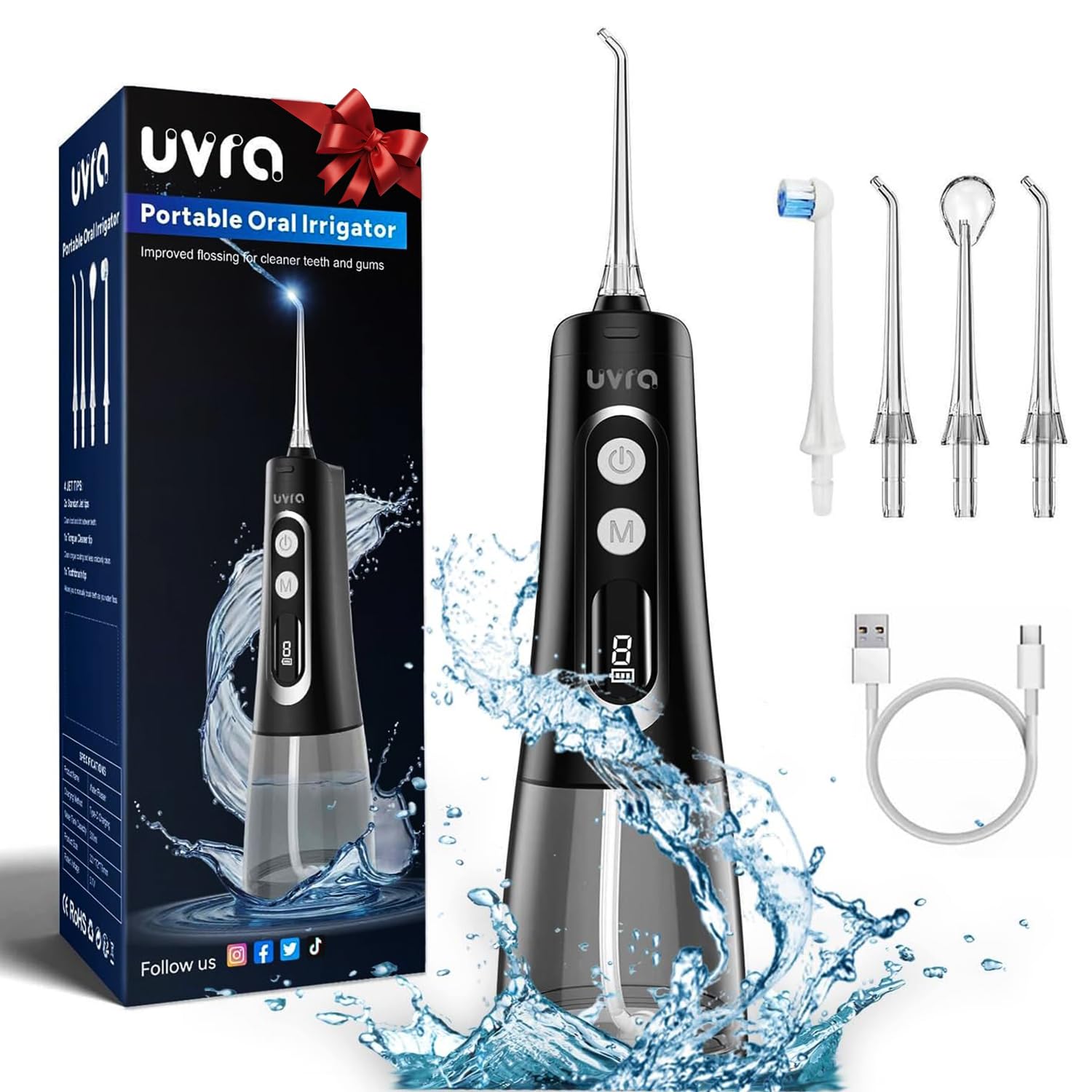 Water Dental Flosser Portable Teeth Cleaner 9 Modes 300ml Cordless Oral ...