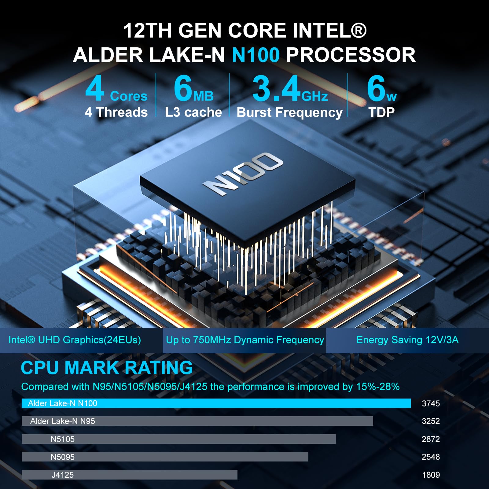Mini PC, 12th Gen Alder Lake N100 (up To 3.4 GHz)- Stick Mini Computer ...