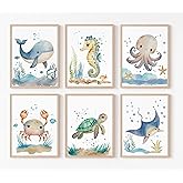 Amazon.com: Watercolor Sea Marine Life Wall Art Prints,Encourage Ocean ...