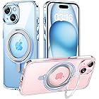 TAURI 360°Rotatable Magnetic Ring for iPhone 15 Case Clear, [Designed for Magsafe] with Stand ...