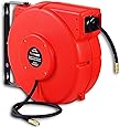 ReelWorksAir Hose Reel Retractable 1/4" Inch x 65’ Foot Hybrid Polymer Hose, Max 300 Psi ...