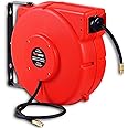 ReelWorksAir Hose Reel Retractable 1/4" Inch x 65’ Foot Hybrid Polymer Hose, Max 300 Psi ...