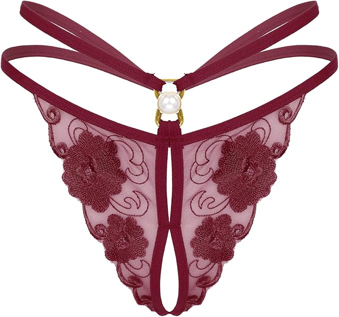 Yeahdor Damen String Tanga Spitze Transparent Ouvert Slip Unterwäsche Kunst-Perlen Stringtanga ...